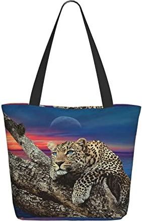 AOOEDM Sac &agrave; provisions pour femme coucher de soleil et l&eacute;opards 33 x 27,9 x 17,8 cm. Le cadeau parfait pour la Saint-Valentin. Cest de la Saint-Valentin pou