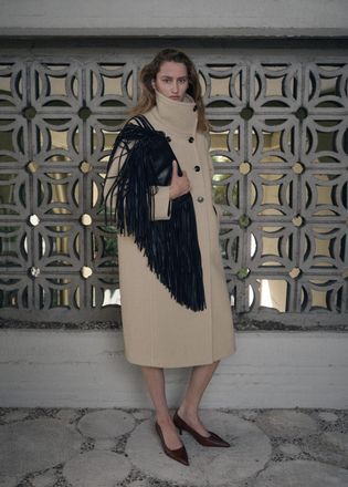 Mango Manteau laine m&eacute;lang&eacute;e col chemin&eacute;e vanille - Femme - XS - MANGO