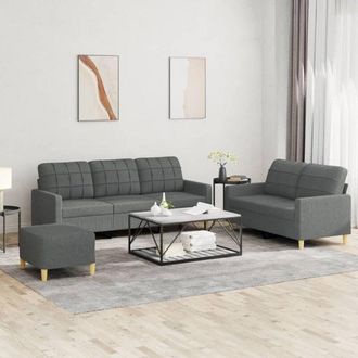 vidaXL Vidaxl - 3-tlg. Sofagarnitur mit Kissen Dunkelgrau Stoff