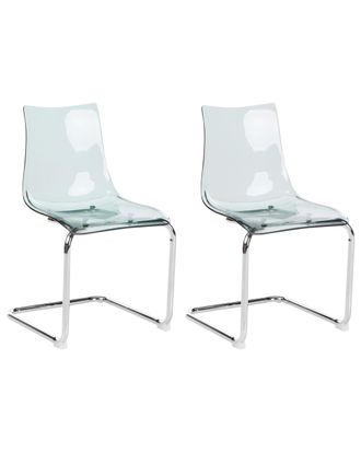 Beliani Esszimmerstuhl 2er Set Kunststoff transparent schwarz Freischwinger Marshall