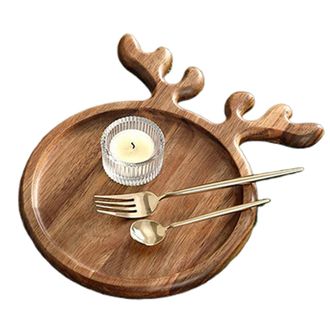 Generico Weihnachtsservierteller: Rustikales Holzgeschirr-Set zum Servieren mit Aufschnittbrett, festliches Design, elegante Pr&auml;sentation f&uuml;r Dessert, s&uuml;&szlig;e Par