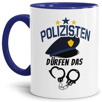 Tassendruck Berufe Tasse - Polizisten d&uuml;rfen das - Lustige Polizei Tasse, Geschenk f&uuml;r Polizisten, Kollegen, Arbeit, Keramik Innen & Henkel Dunkelblau, 300 ml