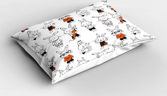 Abakuhaus Lustig Kissenbezug, Nette Retro H&auml;schen-Kaninchen, Dekorativer Standard King Size Gedruckter Kissenbezug, 80 x 40 cm, Orange Wei&szlig;