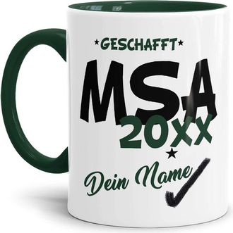 Tassendruck MSA-Tasse Geschafft 20XX - Selbst Gestalten Mit Jahr und Name zum Bestandenen Abschluss/Lernen/Prüfung - Personalisierte Geschenk-Idee - Innen & Henke