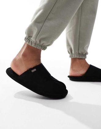 Hunter Gef&uuml;tterte Mules-Hausschuhe in Schwarz