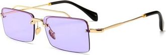 Generic Lunettes de soleil rectangulaires rétro pour homme avec monture en métal semi-monture pour femme, Violet transparent., A