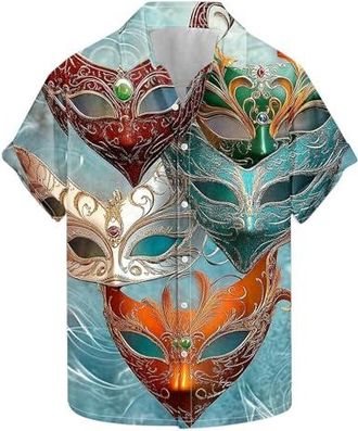 Generic Costumes de carnaval pour homme &agrave; manches courtes - Chemise de Mardi Gras boutonn&eacute;e - Grande taille - Chemise de golf ample hawa&iuml;enne - T-shirt imprim