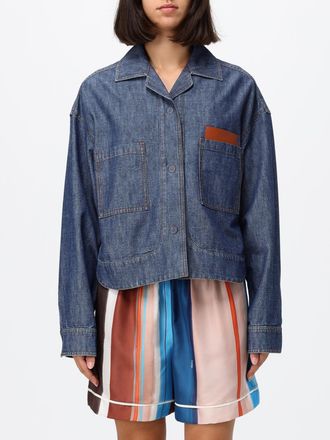 Fendi Cropped Jeansjacke im Hemdstil aus Baumwolle mit gepr&auml;gtem Logo