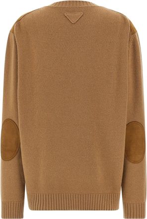 Prada Virgin Wool and Cashmere with Suede Details Sweater - Camel
