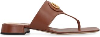 Valentino Garavani Womens Signature Leather Slides Brown Calfskin Sandal