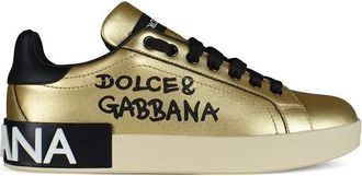 Dolce & Gabbana Low-Top Sneaker - Gold Leather Sneakers With Contrasting Black Detai - Gr. 35,5 (EU) - in Beige - f&uuml;r Damen