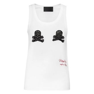 Philipp Plein Tanktop Crystal Skull mit Kristallen - - Tops - Damen - Wei&szlig; - M