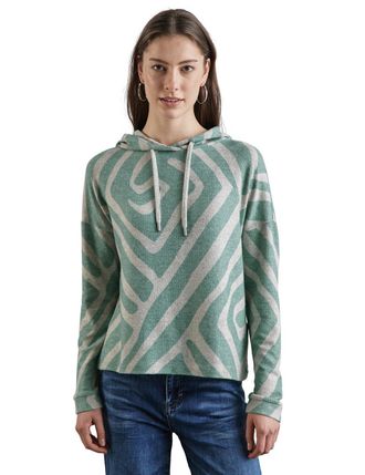 Street One Damen A322515 Gemustertes Hoodie-Shirt, Sunlit Green, 46 EU