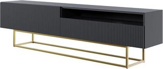 Selsey TV Schrank Board Sideboard Fernsehtisch Fernsehschrank 175 cm Goldene Beine Mit Offenem Fach Gefr&auml;ste Front Schwarz Veldio