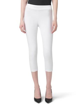 Hue Wide Waistband Blackout Cotton Capri Leggings, Assorted Bonneterie, Blanc, L Femme
