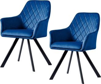 SVITA Mason 2er Set Esszimmerstuhl mit Armlehne Polsterstuhl K&uuml;chenstuhl Wohnzimmerstuhl Metallbeine Blau