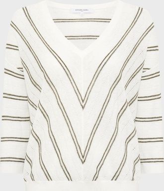 Gerard Darel Pull V ray&eacute; en lin et coton - LERYA - Vert Kaki