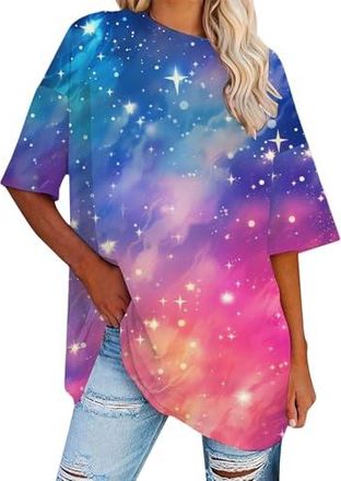 Generic Galaxy T-shirts pour femme, t-shirt d&eacute;t&eacute; basique &agrave; manches courtes, coupe ample, t-shirt d&eacute;contract&eacute;, t-shirt surdimensionn&eacute;, t-shirt de baseball, t-s