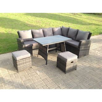 Fimous Hochlehniges Rattan-Ecksofa Set Esstisch M&ouml;bel Dunkelgrau Gemischt - Fimous