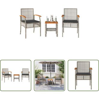vidaXL vidaXL Gartentisch - 3-tlg. Bistro-Set mit Kissen Grau Poly Rattan Akazienholz