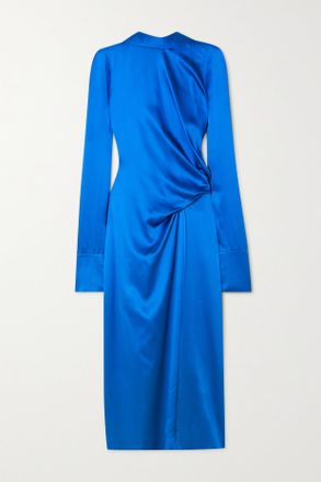 Dries Van Noten Robe Midi En Satin De Soie &Agrave; Fronces - Bleu