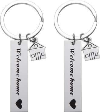 Valiclud Neues Zuhause Schl&uuml;sselanh&auml;nger Einweihungsparty Geschenk WELCOME HOME Anh&auml;nger Edelstahl 2 St&uuml;ck Familien Paar Schl&uuml;sselbund Hausbesitzer Einzug Haus