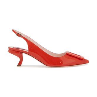 Roger Vivier Femme, Chaussures, Rouge, Taille: 36 EU Slingback en Cuir Verni avec Talon Virgule