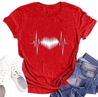 Generic T-shirt d&eacute;contract&eacute; &agrave; manches courtes et col rond pour femme 2026, Rouge, M