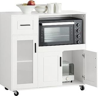 SoBuy Desserte &agrave; roulettes, &Icirc;lot Central avec Roues, Meuble de Rangement pour Cuisine, Support Micro-Ondes, Desserte Mobile pour Salle &agrave; Manger et Bureau &agrave; 