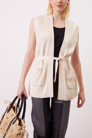 Gerard Darel Gilet long sans manche en coton - LAINI - Ecru