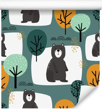 OEM Carta Da Parati Con Simpatici Orsetti Di Peluche Nella Foresta Per Soggiorno E Camera Da Letto, 50x1000 Cm