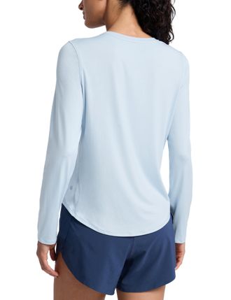 CRZ YOGA Damen Sport Leichtes Langarmshirt Oberteile Yoga Rundhalsausschnitt Laufen Workout Long Sleeve Shirts Blaues Leinen 40