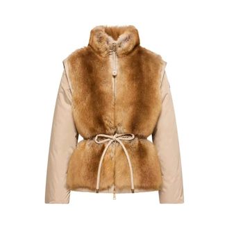 Moncler Femme, Vestes, Brun, Taille: 36 FR Blouson doudoune Blaireau 2-en-1 en shearling