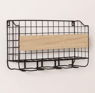 Sklum Wandmontiertes Flaschenregal f&uuml;r 4 Flaschen und Weinglashalter Parker Schwarz