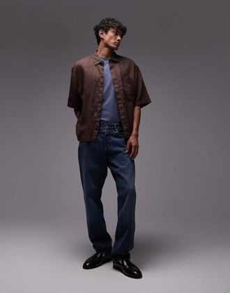 Arket Mist - Jean baggy large &agrave; taille basse - Bleu d&eacute;lav&eacute; effet vieilli