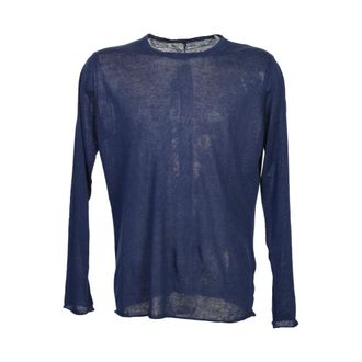 Original Vintage Homme, Tops, Bleu, Taille: M Chemise en Lin Bleu avec Col Côtelé