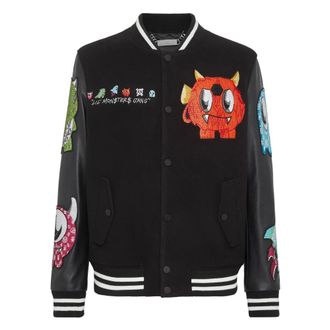 Philipp Plein Homme, Vestes, Noir, Taille: M Varsity Bomber Monsters with Crystals