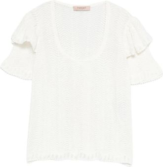 Twinset Femme, Pulls, Blanc, Taille: 42 FR Tricots Ras du Cou