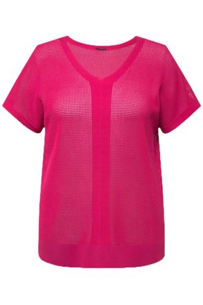 Ulla Popken Damen große Größen Übergrößen Plus Size Pullover, Struktur, Oversized, V-Ausschnitt, ärmellos pink 50+ 827591520-50+