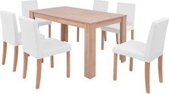 vidaXL Vidaxl - Table et chaises 7 pcs Cuir synthétique Chêne Couleur crème