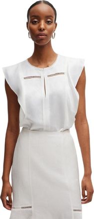 HUGO BOSS Bluse f&uuml;r Damen, Tropfenausschnitt, Regul&auml;r, R&uuml;schen (Wei&szlig;)