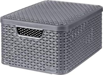 Curver | Rangement Style Aspect rotin M + Couvercle, Anthracite, Storage Others, 39,7x29x18,7 cm