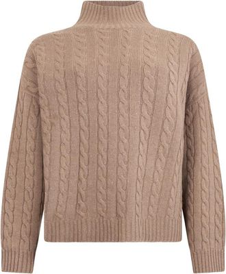 PESERICO Femme, Pulls, Beige, Taille: 46 FR Pull &agrave; col montant c&ocirc;tel&eacute;