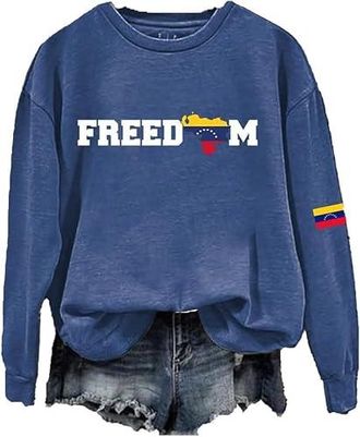 Generic Sweatshirt imprim&eacute; Freedom Venezuela Fdt Shirt We Stand With Venezuela pour femme, bleu, 3XL