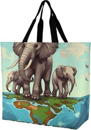 Generic &Eacute;l&eacute;phants Sac A Main Femme D&eacute;contract&eacute; Sacs De Courses Grand Sac Cabas Pour Shopping Gym Universit&eacute;