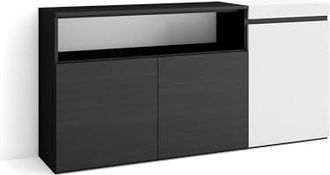 Skraut Home | Sideboard, Highboard | Kommode, Komodenschrank | 150x75x35cm | 3 T&uuml;ren | Wohnzimmer, K&uuml;che | Moderner Stil | Wei&szlig; und Schwarz