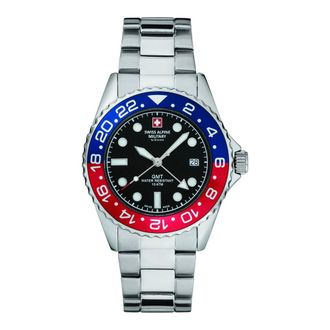 Swiss Alpine Military Homme, Accessoires, Multicolore, Taille: ONE Size Montre Homme GMT Analogique Quartz 7052 Acier Inoxydable 7052.1131