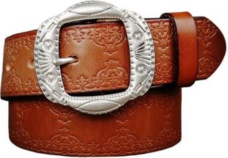 Generic Ceinture tendance rétro en cuir pour homme avec boucle ardillon et couche supérieure en cuir de vachette denim polyvalent, marron, 115 cm