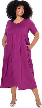Ulla Popken Femme Grandes Tailles Robe Maxi, Coupe évasée. Décolleté V, Manches Courtes. Poches Violet 54+ 838189822-54+