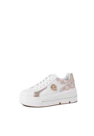 Queen Helena Sneakers Casual Baskets Platform L&eacute;ger Femme X29-15, X30 12 Blanc et Or, 38 EU